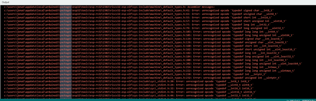 Compiling LVGL_Arduino returns "Error: unrecognized opcode `typedef signed char __int8_t'" for ...
