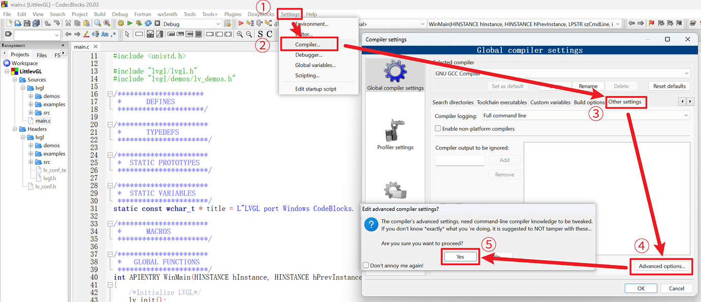 Code::Blocks set use flat objects - How-to - LVGL Forum