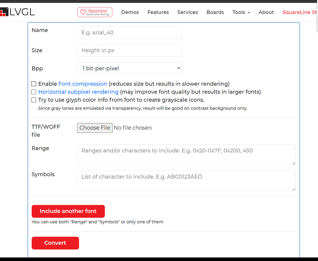 How to choose character mapping format when creating a font? - General discussion - LVGL Forum