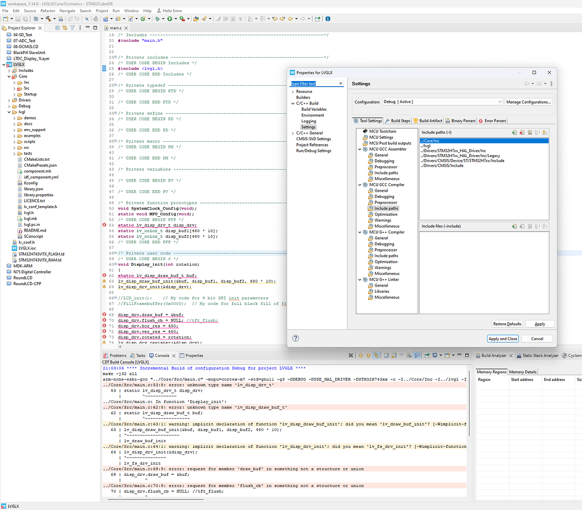 Trying to port LVGL on STM32H743 to use Round RGB666 LCD 480x480 pixel - Get started - LVGL Forum