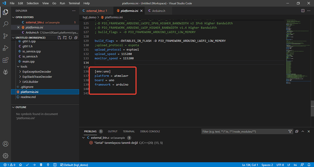 "Serial" is undefined identifier issue in Platformio with Nscreen32 ...