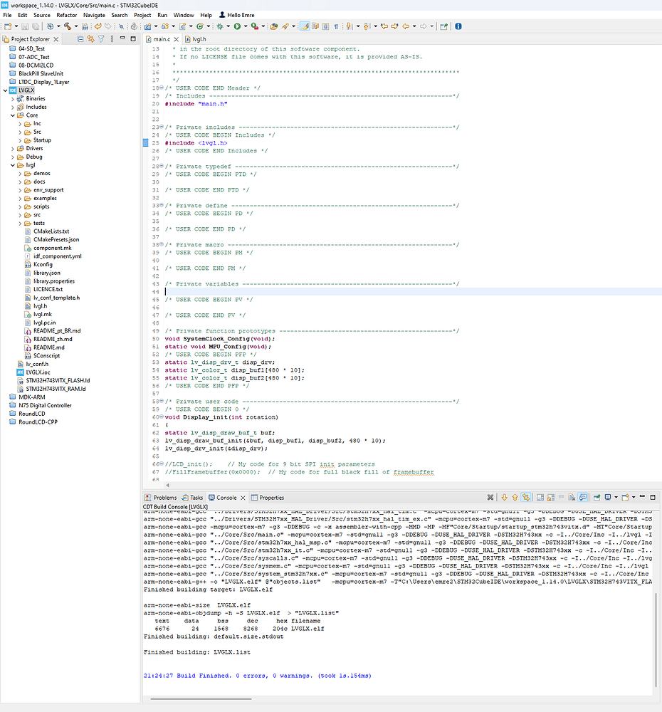 Trying to port LVGL on STM32H743 to use Round RGB666 LCD 480x480 pixel - Get started - LVGL Forum