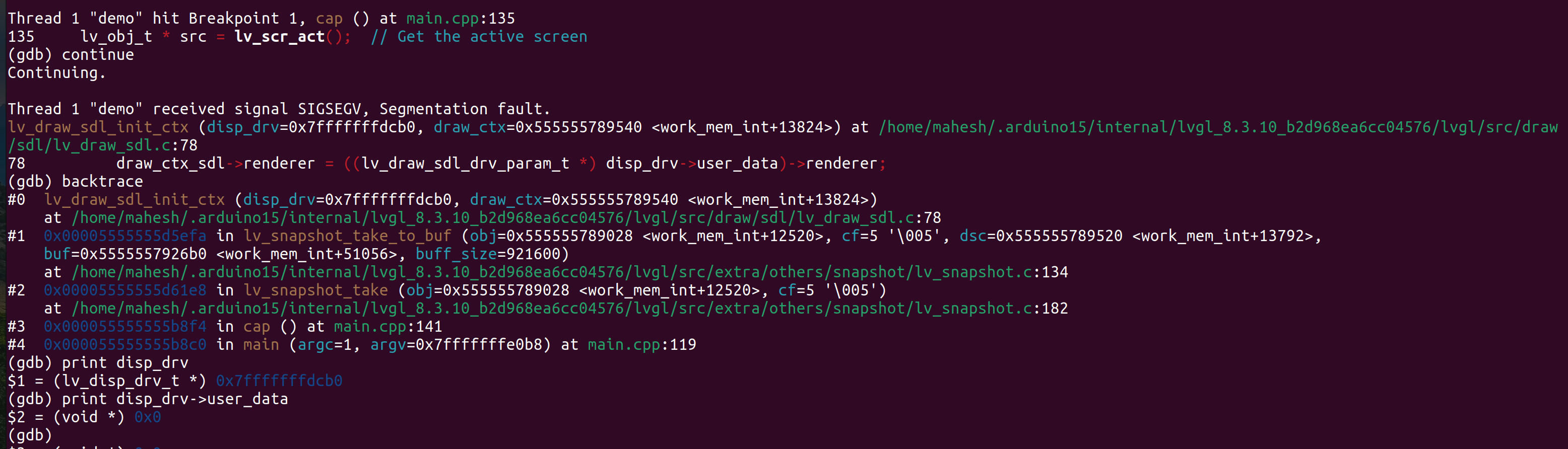 Lv_snapshot_take is leading to segmentation fault - General discussion - LVGL Forum